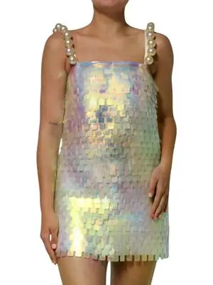 Dolce & Gabbana Holographic Embellished Mini Dress - White