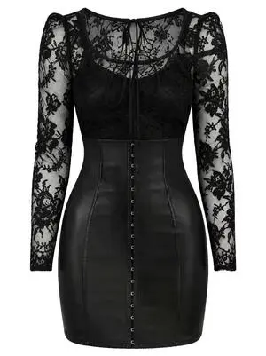 Dolce & Gabbana Lace Panel Corset Mini Dress - Black