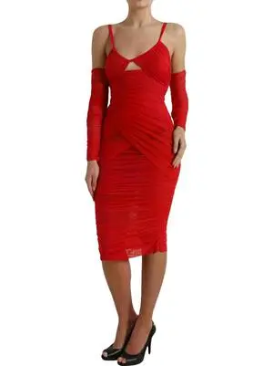 DOLCE & GABBANA Dolce & Gabbana Ruched Cut-Out Mesh Dress