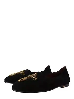 DOLCE & GABBANA Dolce & Gabbana Black Suede Embellished Loafers