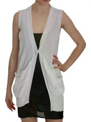 PINK MEMORIES Sleeveless V-neck Gilet - White
