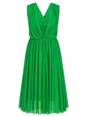 Dolce & Gabbana Pleated Silk Chiffon Midi Dress - Green