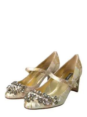 Dolce & Gabbana Crystal-embellished Jacquard Mary Jane Pumps - Gold