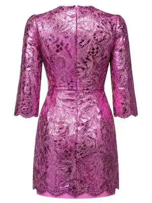 Dolce & Gabbana Metallic Floral Lace Mini Dress - Pink