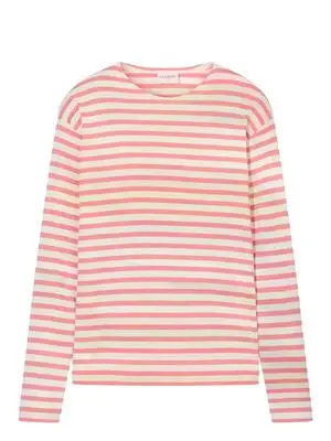 Closed Horizontal Stripe Long Sleeve T-shirt - Pink