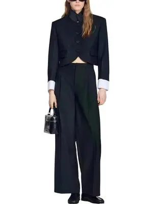 Sandro Short Jacket With Standing Collar - Black