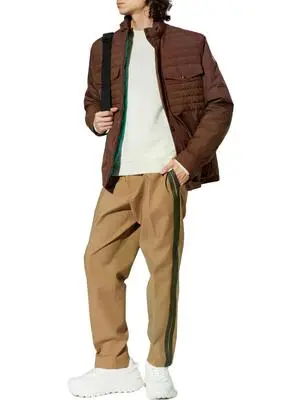 Moncler Quilted Jacket With Logo Patch - Brown