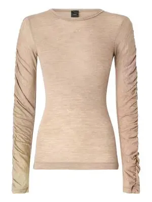Pinko Ruched Long-sleeve Crewneck Top - Neutrals