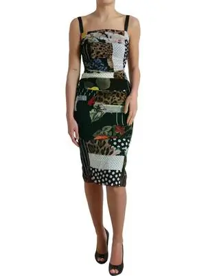 DOLCE & GABBANA Dolce & Gabbana Patchwork Floral Print Square Neck Midi Dress