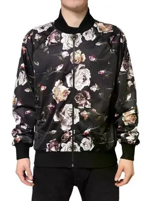 Dolce & Gabbana Floral-print Bomber Jacket - Black