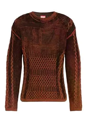DIESEL® K-mione Treated Cable-knit Panelled Sweater - Brown