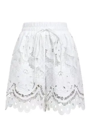 DOLCE & GABBANA Dolce & Gabbana White Lace Cutout Wide Leg Shorts