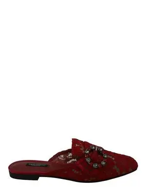 Dolce & Gabbana Embellished Lace Mules - Red