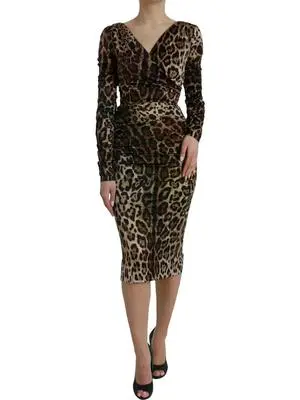 Dolce & Gabbana Leopard-print Charmeuse Midi Dress - Neutrals