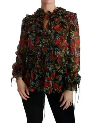 DOLCE & GABBANA Dolce & Gabbana Floral Print Ruffle V-Neck Blouse