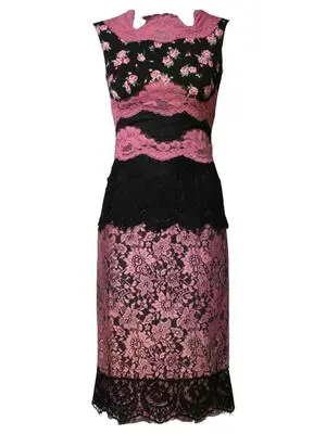 Dolce & Gabbana Floral Print Lace Panel Midi Dress - Black