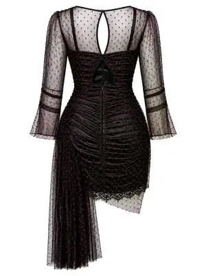 Dolce & Gabbana Polka Dot Lace Trim Sheath Mini Dress - Black