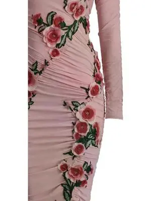 Dolce & Gabbana One-shoulder Floral Embroidered Maxi Dress - Pink
