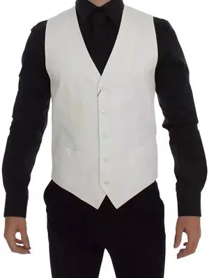 DOLCE & GABBANA Dolce & Gabbana White V-Neck Single-Breasted Waistcoat