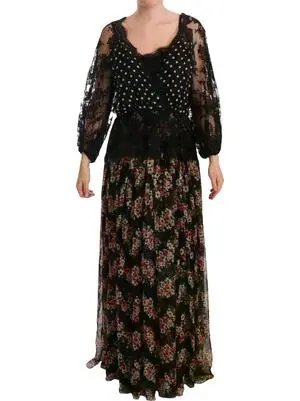 Dolce & Gabbana Lace-panelled Floral-print Maxi Dress - Black