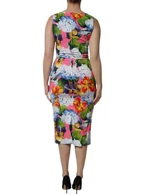 Dolce & Gabbana Sleeveless Floral Print Midi Dress - Pink