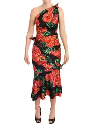 DOLCE & GABBANA Dolce & Gabbana Floral Print One-Shoulder Midi Dress