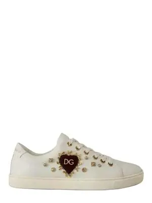 Dolce & Gabbana Stud-embellished Leather Sneakers - White