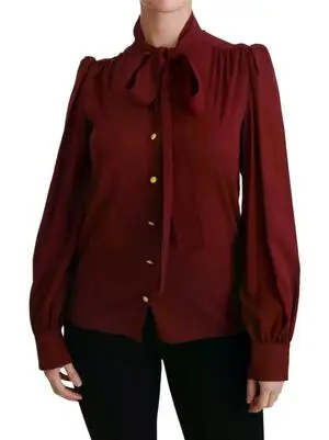 Dolce & Gabbana High Neck Bow-tie Puff Sleeve Blouse - Red