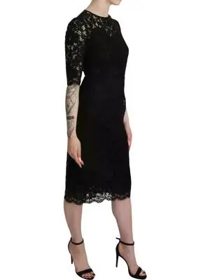 DOLCE & GABBANA Dolce & Gabbana Black Floral-Lace Sheath Midi Dress
