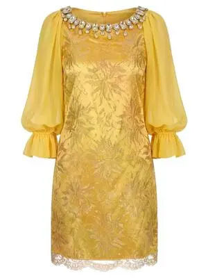 Dolce & Gabbana Crystal-embellished Floral Lace Mini Dress - Yellow