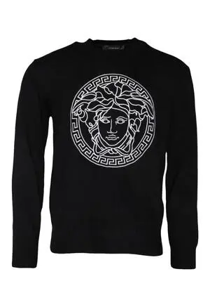 Versace Medusa Embroidered Crew Neck Sweater - Black