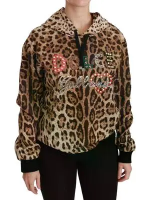 Dolce & Gabbana Leopard Print Embellished Hoodie - Brown