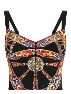 DOLCE & GABBANA Dolce & Gabbana Carretto-Print Charmeuse Corset Top