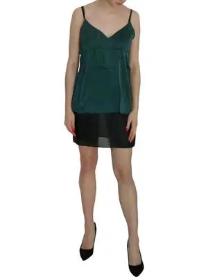 PINK MEMORIES Sheer Chiffon Overlay V-neck Mini Slip Dress - Green