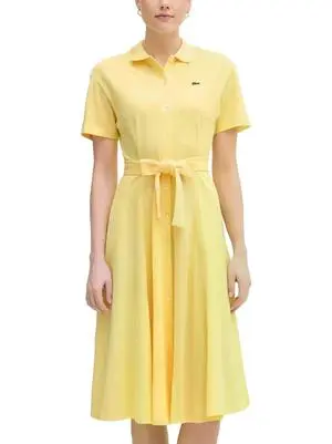 Lacoste Logo-patch Belted Piqué Shirt Dress - Yellow