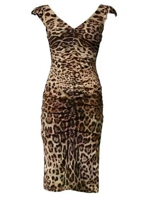Dolce & Gabbana Leopard-print Ruched Dress - Neutrals