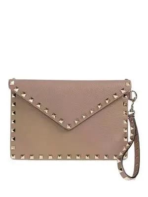 Valentino Garavani Rockstud Leather Clutch Bag - Neutrals