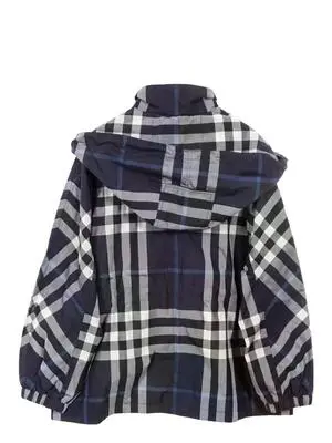 Burberry Checked Hooded Jacket - Blue