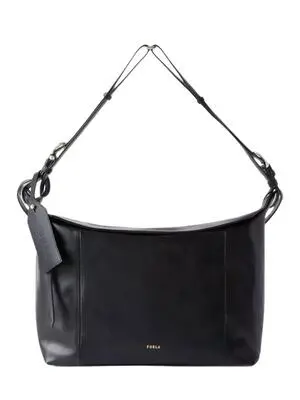 Furla Furla Leather Shoulder Bag With Logo Print And Gold-Tone Hardware Black