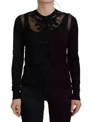 Dolce & Gabbana Lace Floral Appliqué Cardigan - Black