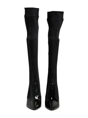 Dolce & Gabbana Leather Ribbed-knit Boots - Black