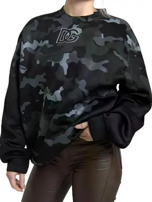 Dolce & Gabbana Camouflage Print Logo Crew Neck Sweater - Black