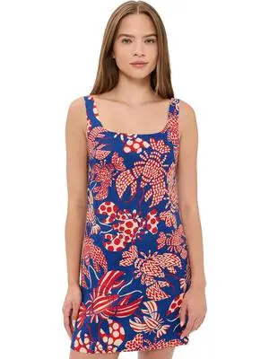 Farm Rio Lobster Linen Mini Dress - Red/blue