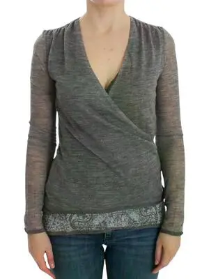 ERMANNO SCERVINO Ermanno Scervino Wrap-Style V-Neck Long Sleeve Top With Paisley Hem