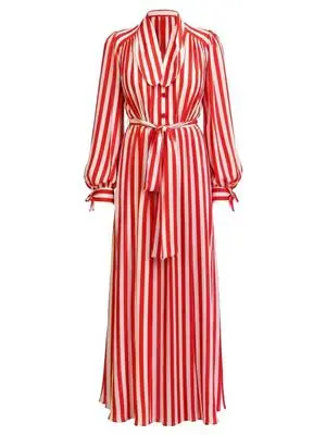 Dolce & Gabbana Striped Silk Maxi Dress - Red