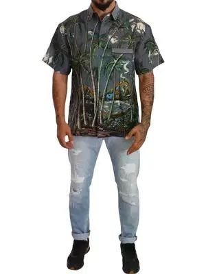 Dolce & Gabbana Tropical-print Short-sleeve Shirt - Grey