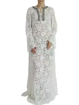 Dolce & Gabbana Maxi Crystal-embellished Lace Dress - White