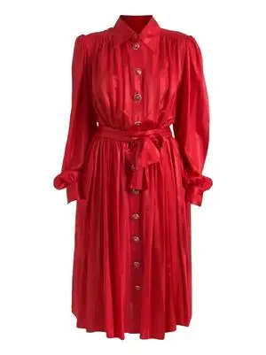 Dolce & Gabbana Silk Pleated Midi Dress - Red
