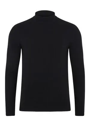 PAUL JAMES KNITWEAR Lightweight Merino Cashmere Mock Neck Jumper - Black