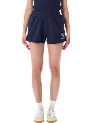 SPORTY & RICH Cotton Varsity Crest Print Shorts - Blue
